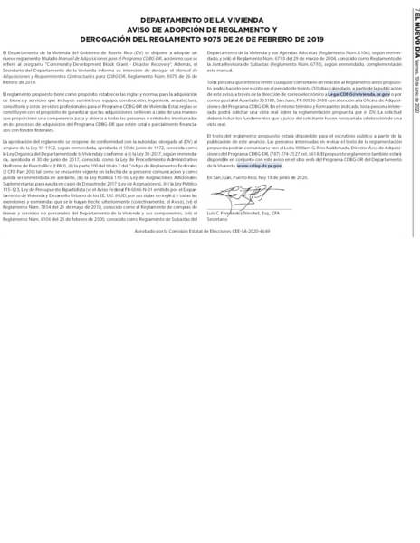 Reglamento de Adquisiciones | CDBG-DR